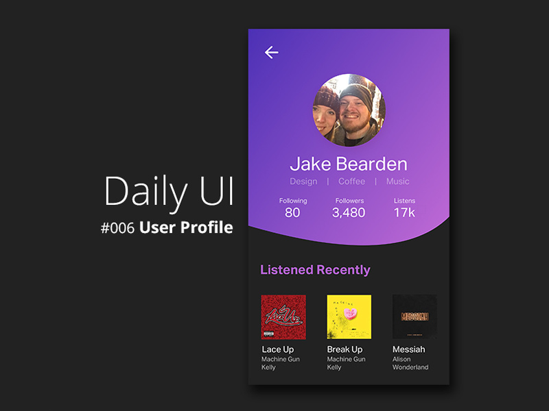 Daily UI #006 User Profile by Jake Bearden on Dribbble