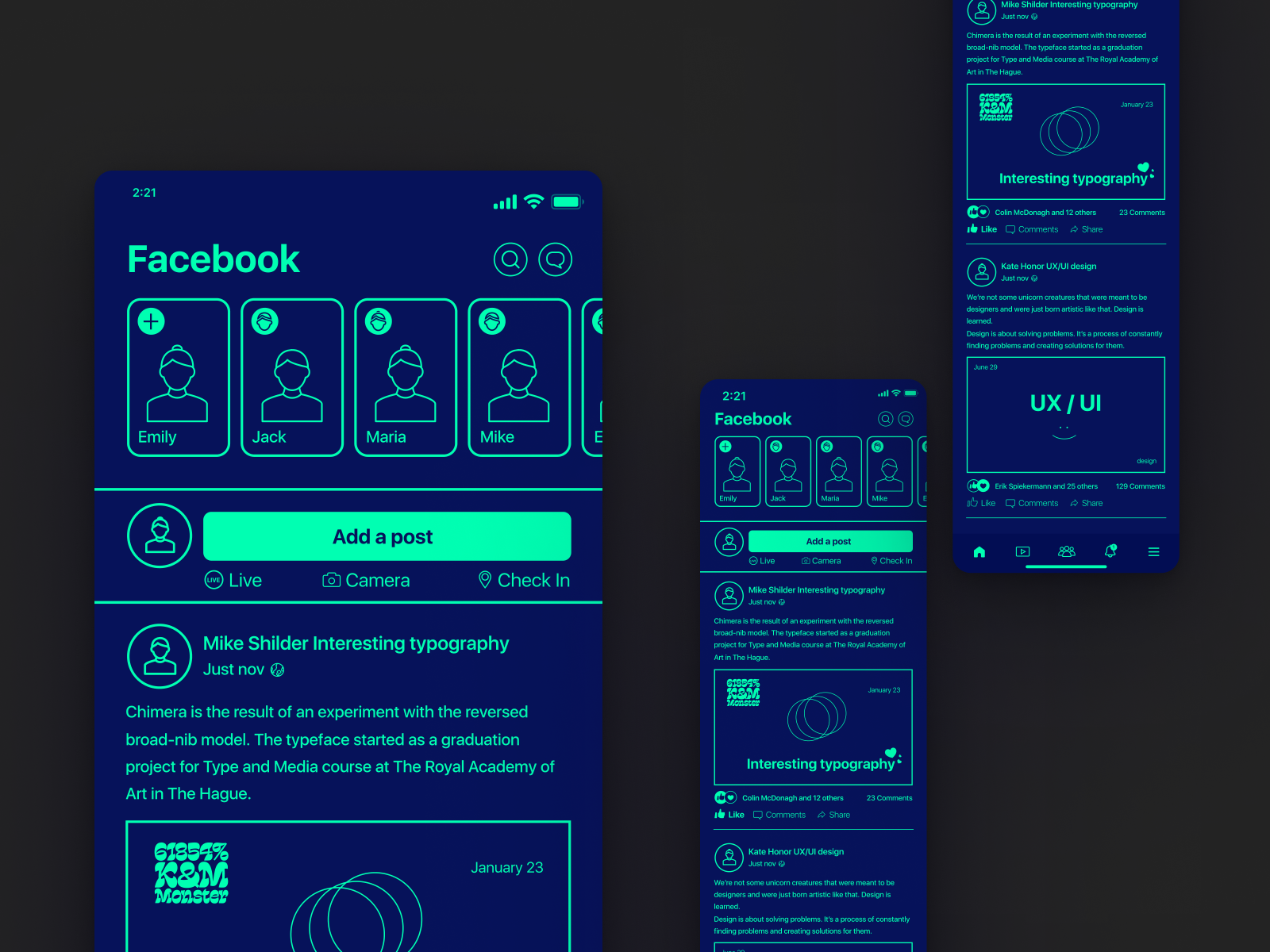 Facebook news feed by Rinat Seif on Dribbble
