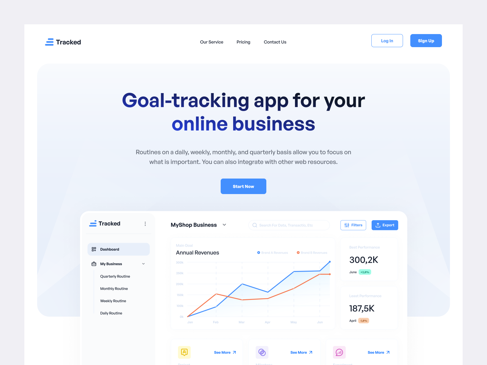 Tracked ⌁ Business Goal Tracking SaaS Landing Page by Marina Mizoguchi ...