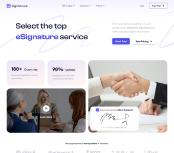 SignSecure ⌁ eSignature SaaS Landing Page by Marina Mizoguchi for Morva Labs on Dribbble