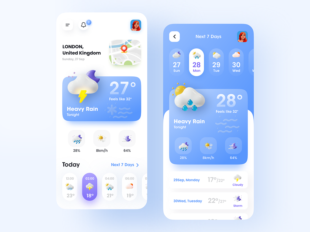Mobile application - Weather App by Imran Hossen on Dribbble