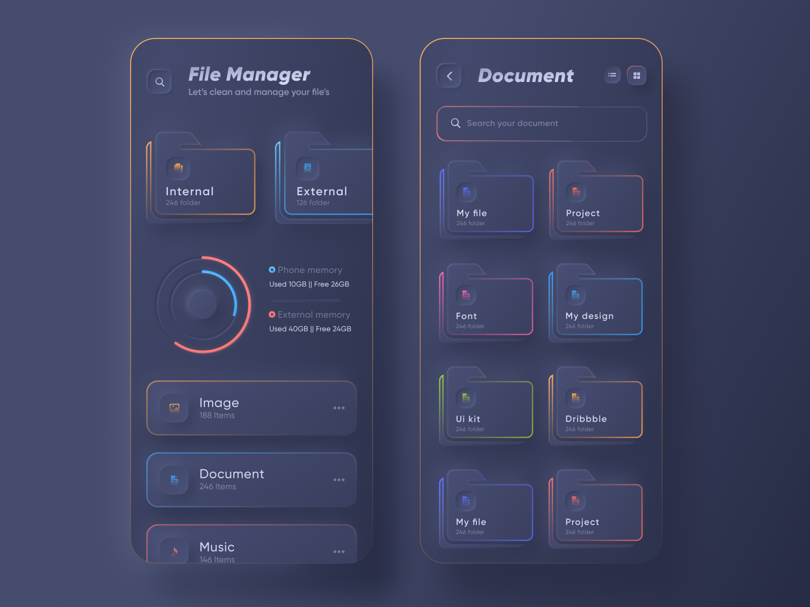 Skeuomorph File Manager App | Dark Mode by Imran Hossen on Dribbble