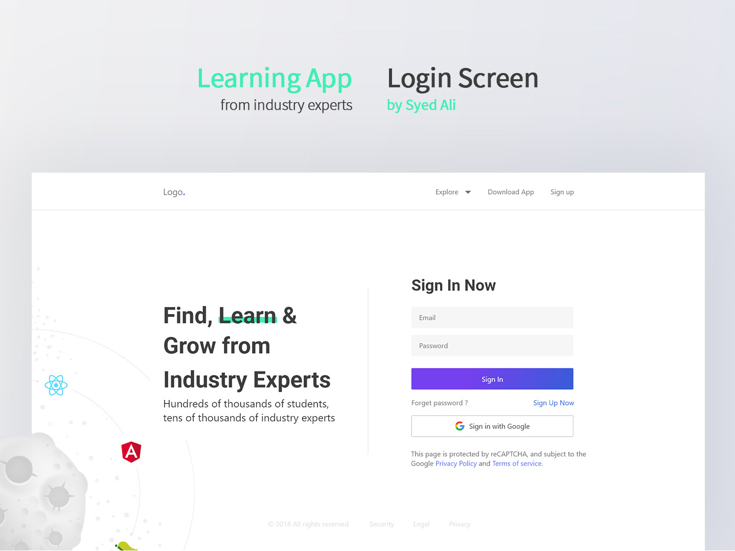 Login Screen Learning app by Syed Ali on Dribbble