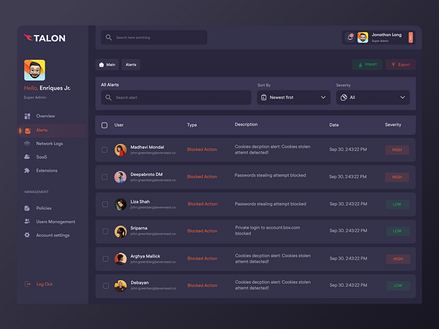 Talon Web App Alerts Screen UI by Khondokar Likhon on Dribbble