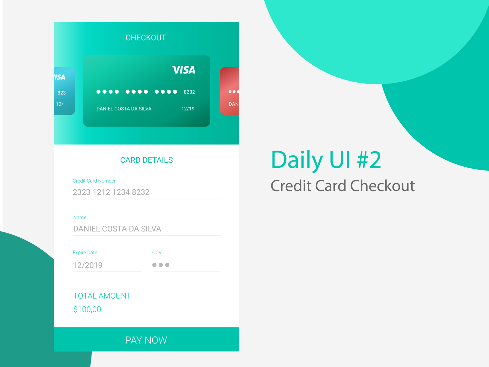Daily UI #2 - Credit Card Checkout by Daniel Silva on Dribbble