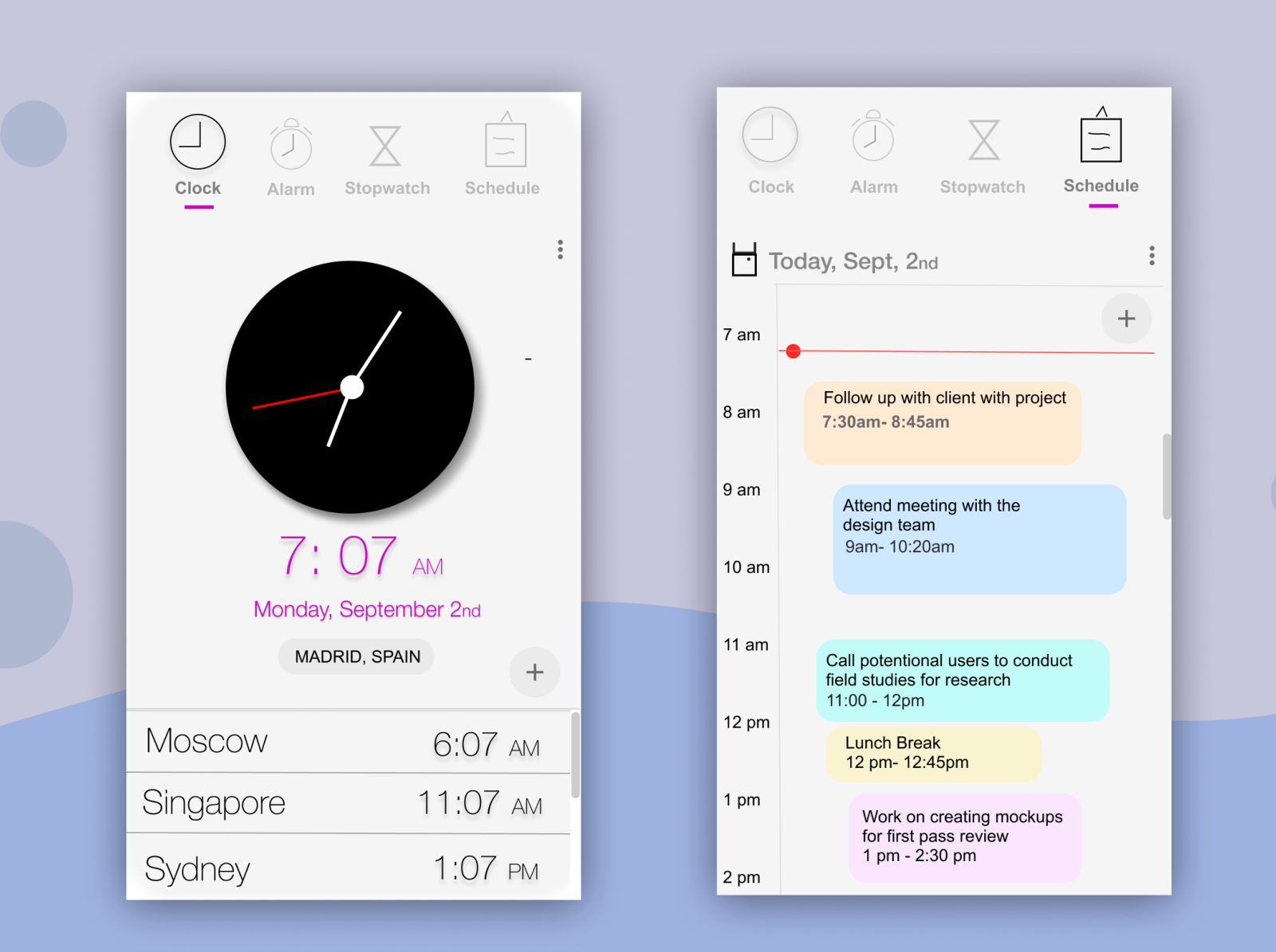 Clock/Scheduler App Design Prototype by Rajiv Narayanan on Dribbble
