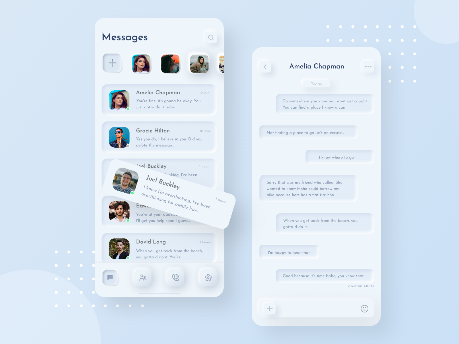 Neumorphism Messenger App by Koyes Ahmed for UI Deft on Dribbble