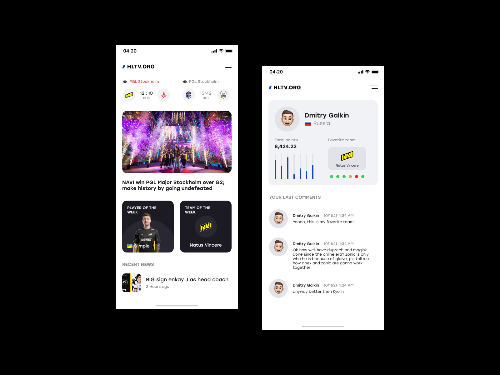 HLTV.ORG cybersport app by Dmitry Galkin on Dribbble