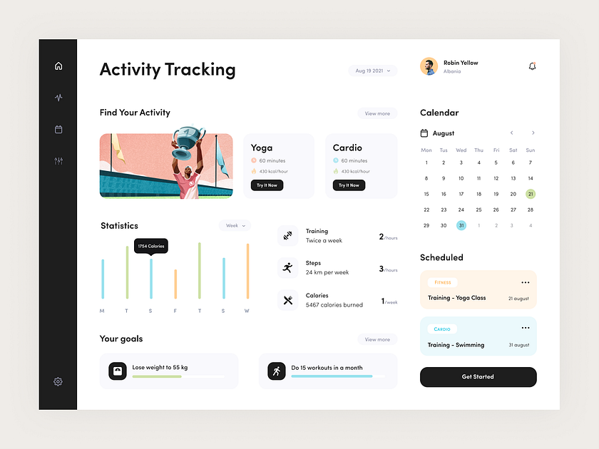 Activity Tracking Dashboard by Afterglow on Dribbble