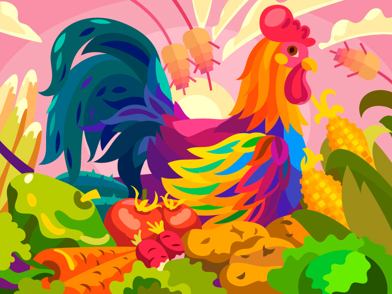 rooster and vegetables by Igor Ianchenko on Dribbble