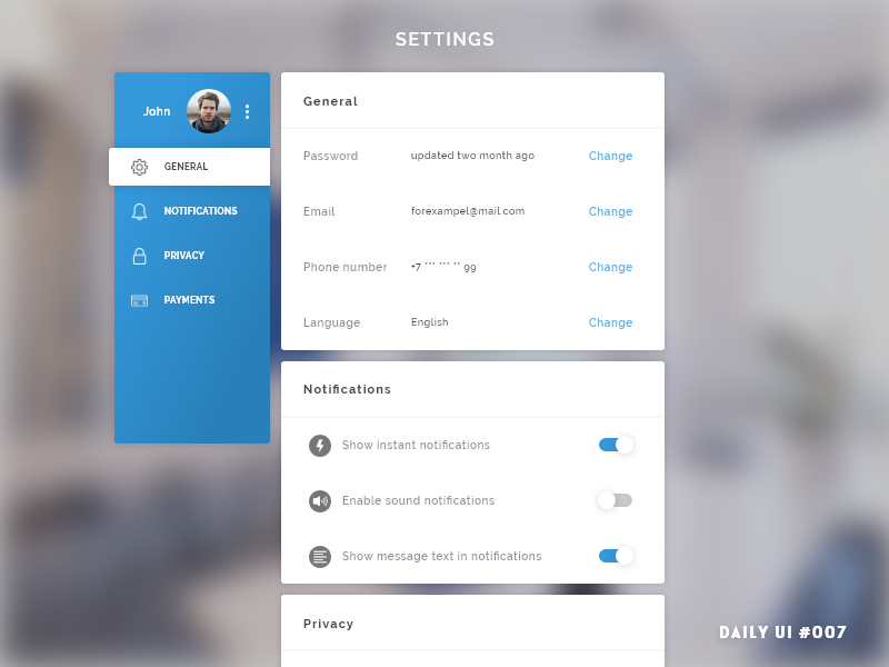 Settings - Daily UI day #007 by Anton on Dribbble