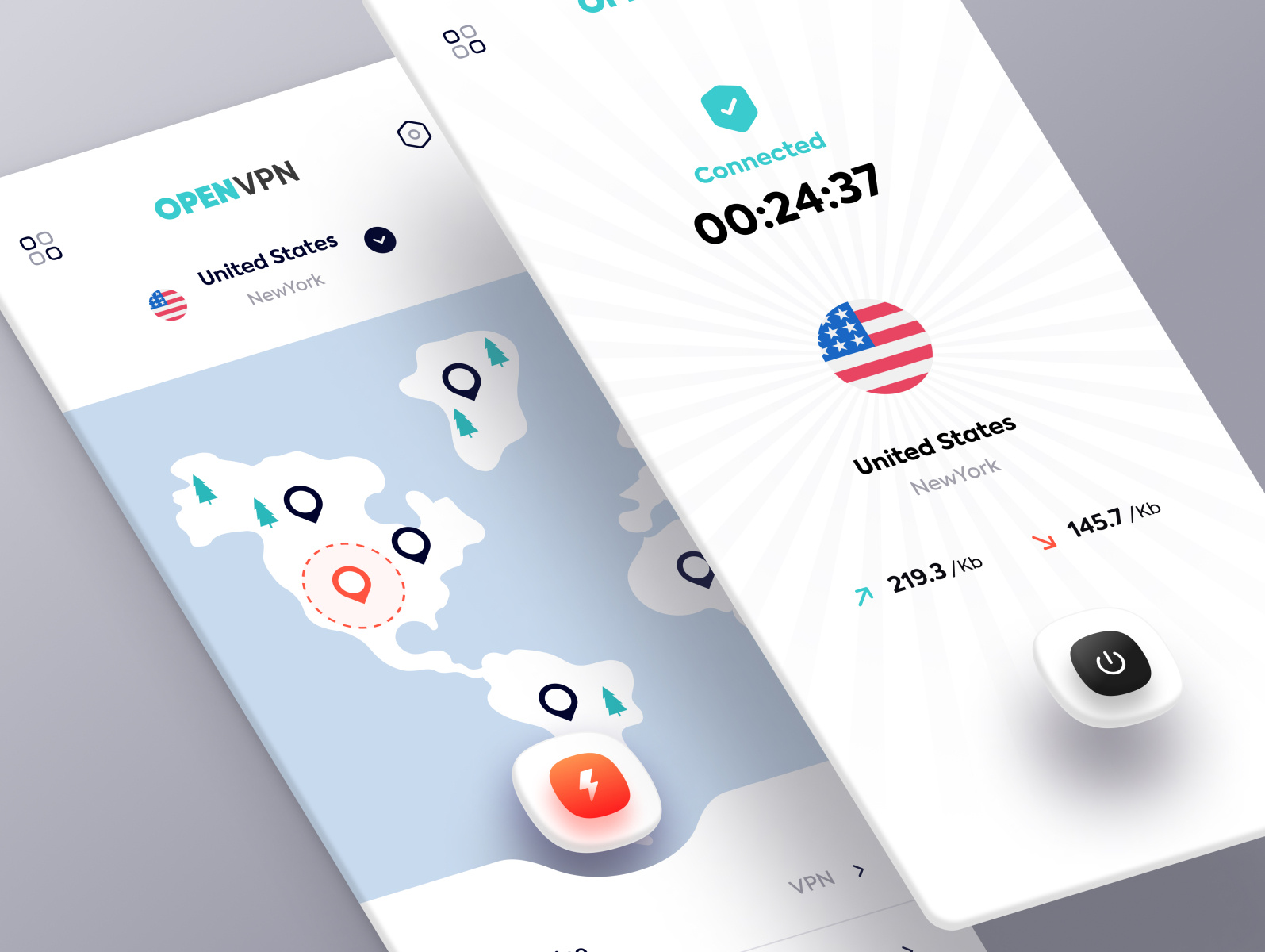 OPENVPN App Ui Design🔥🤘 by Mohammad Reza Farahzad for Oniex™ on Dribbble