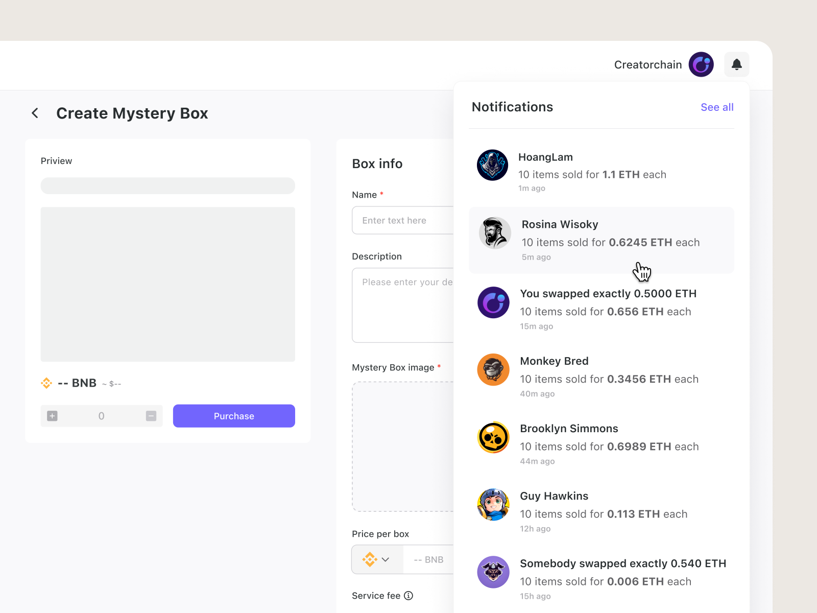 Notifications of Creatorchain by Lem181 on Dribbble