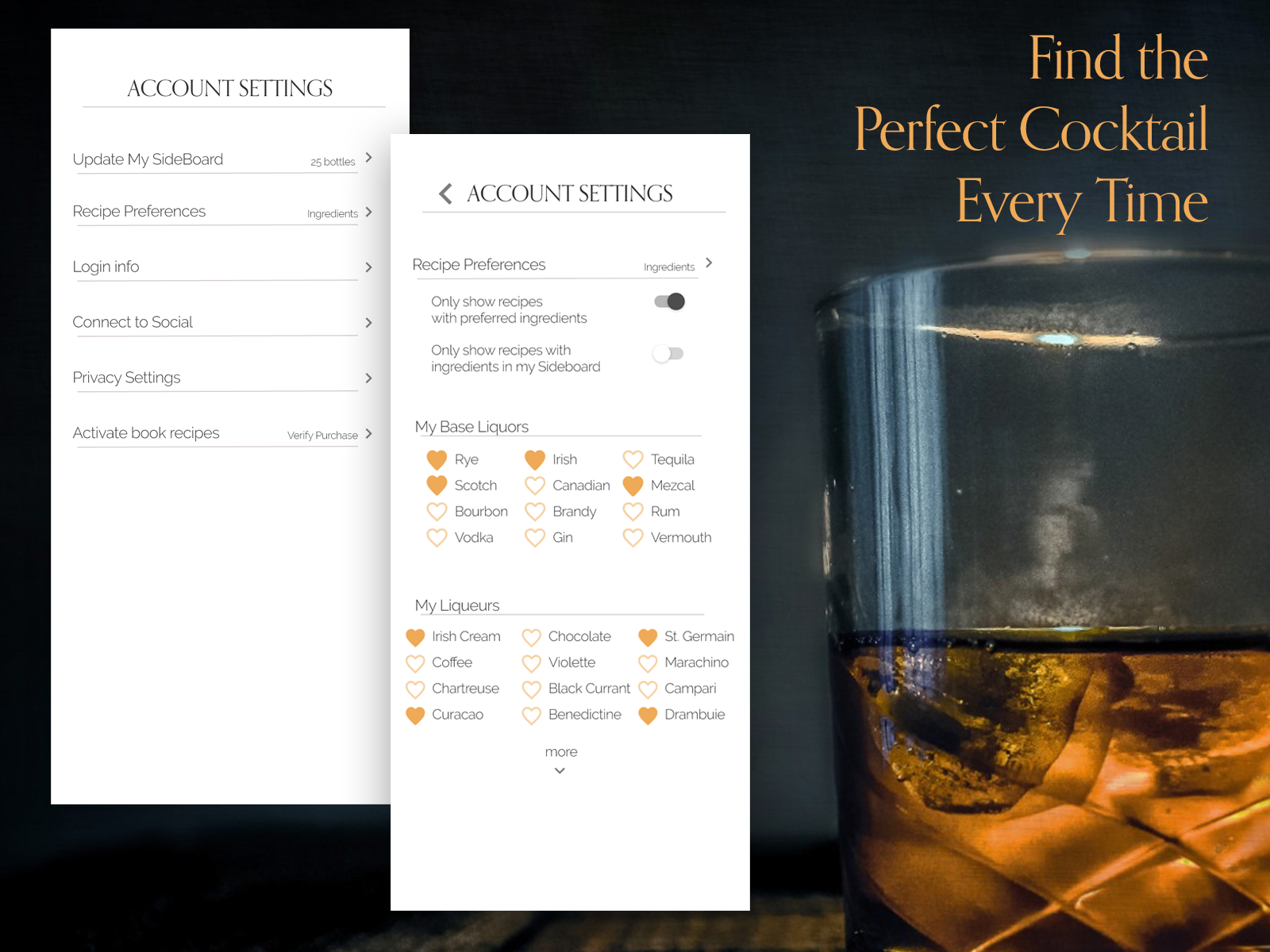 Cocktail App Settings Screen by Elizabeth Moore on Dribbble