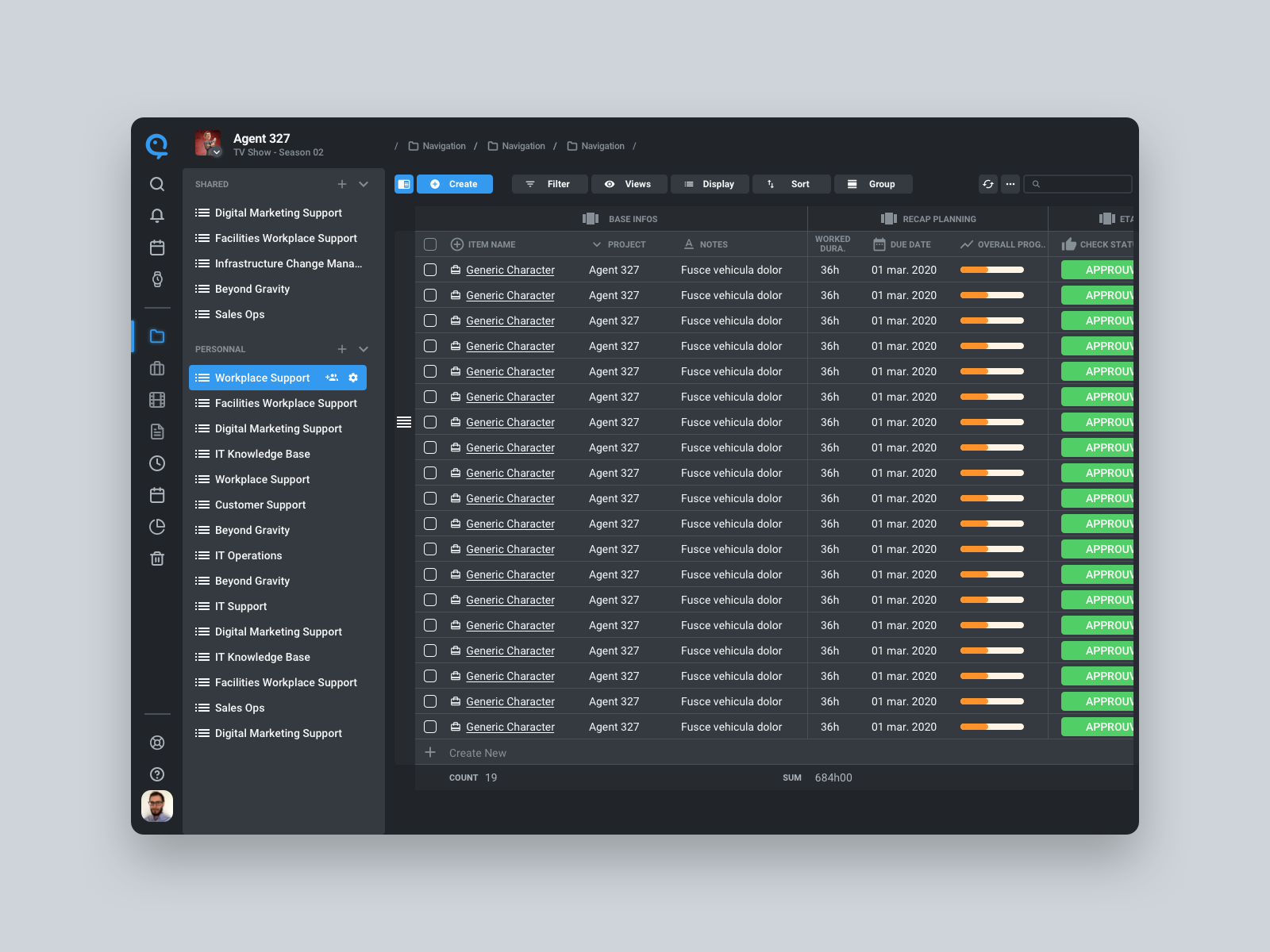 Project Management SaaS - Table View in Dark Theme by Alex Spontak on ...