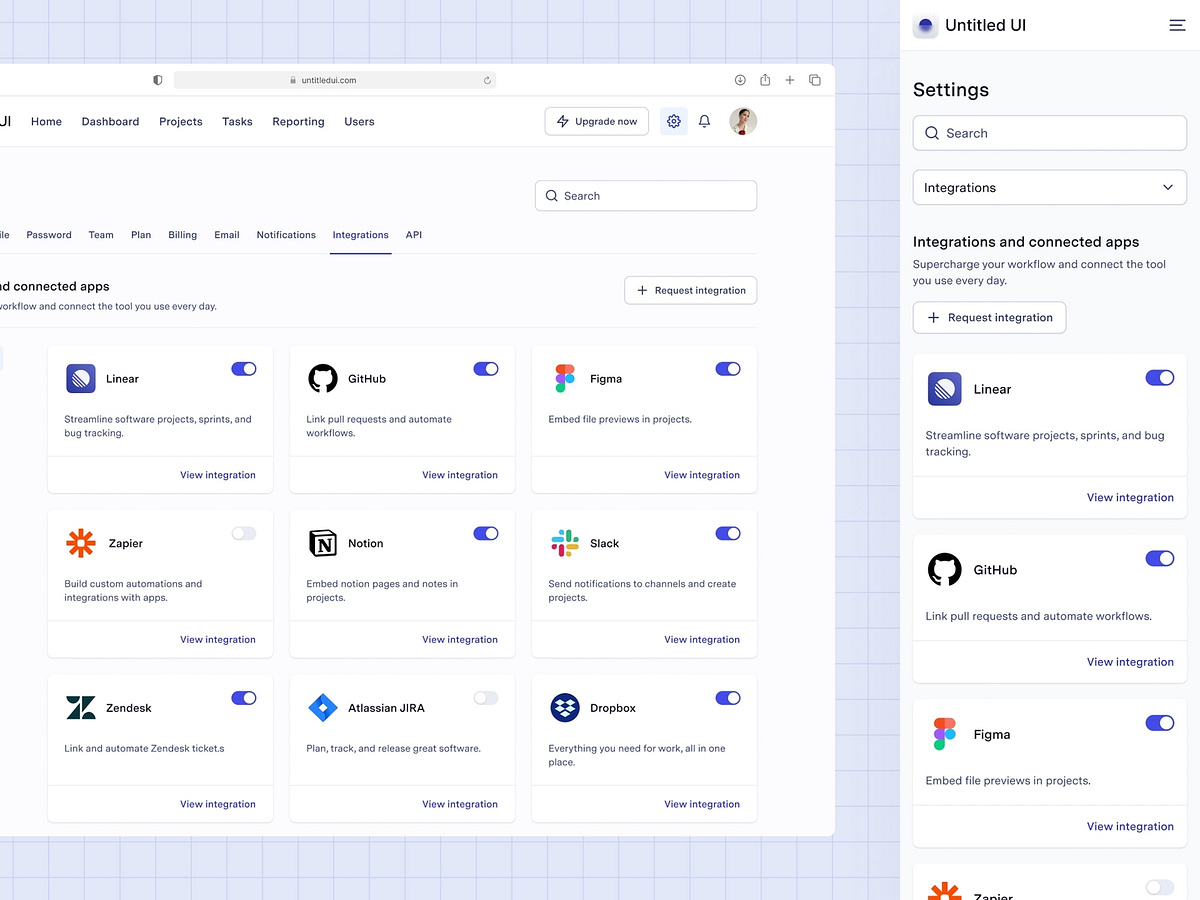 Integrations settings page — Untitled UI by Jordan Hughes® on Dribbble