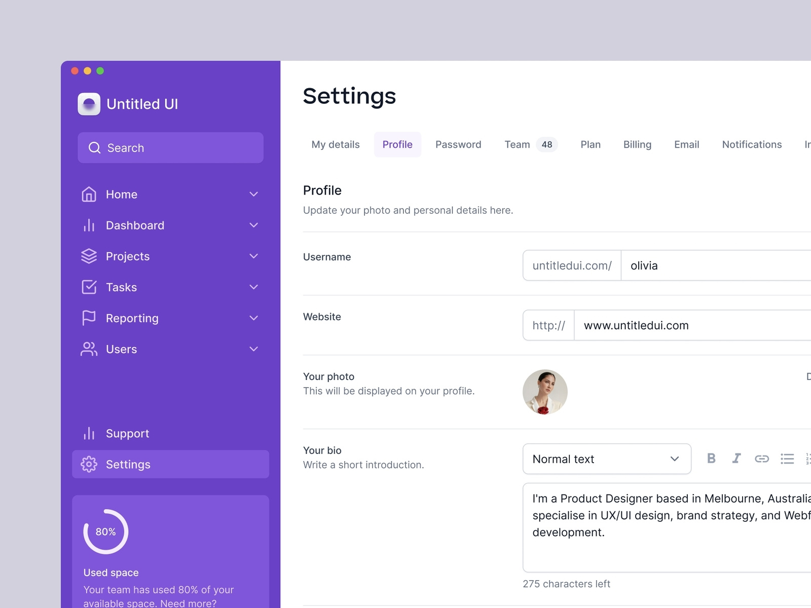 Profile settings page — Untitled UI by Jordan Hughes® on Dribbble