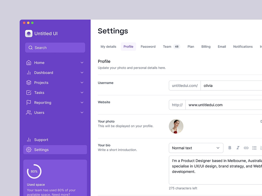 Profile settings page — Untitled UI by Jordan Hughes® on Dribbble