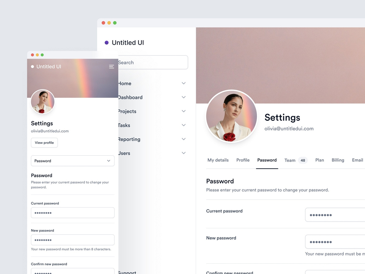 Dashboard user password settings — Untitled UI by Jordan Hughes® on Dribbble