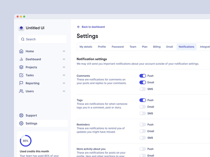 Notifications settings page — Untitled UI by Jordan Hughes® on Dribbble