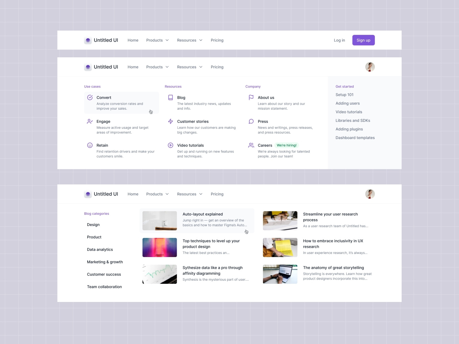 Header navigations — Untitled UI by Jordan Hughes® on Dribbble