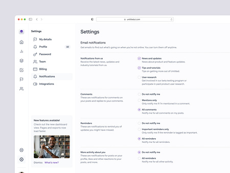 Notification settings page — Untitled UI by Jordan Hughes® on Dribbble