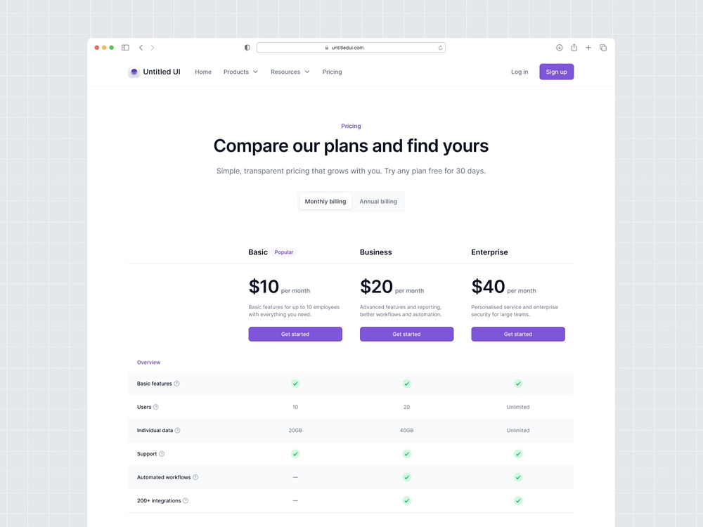 Pricing page table — Untitled UI by Jordan Hughes® on Dribbble