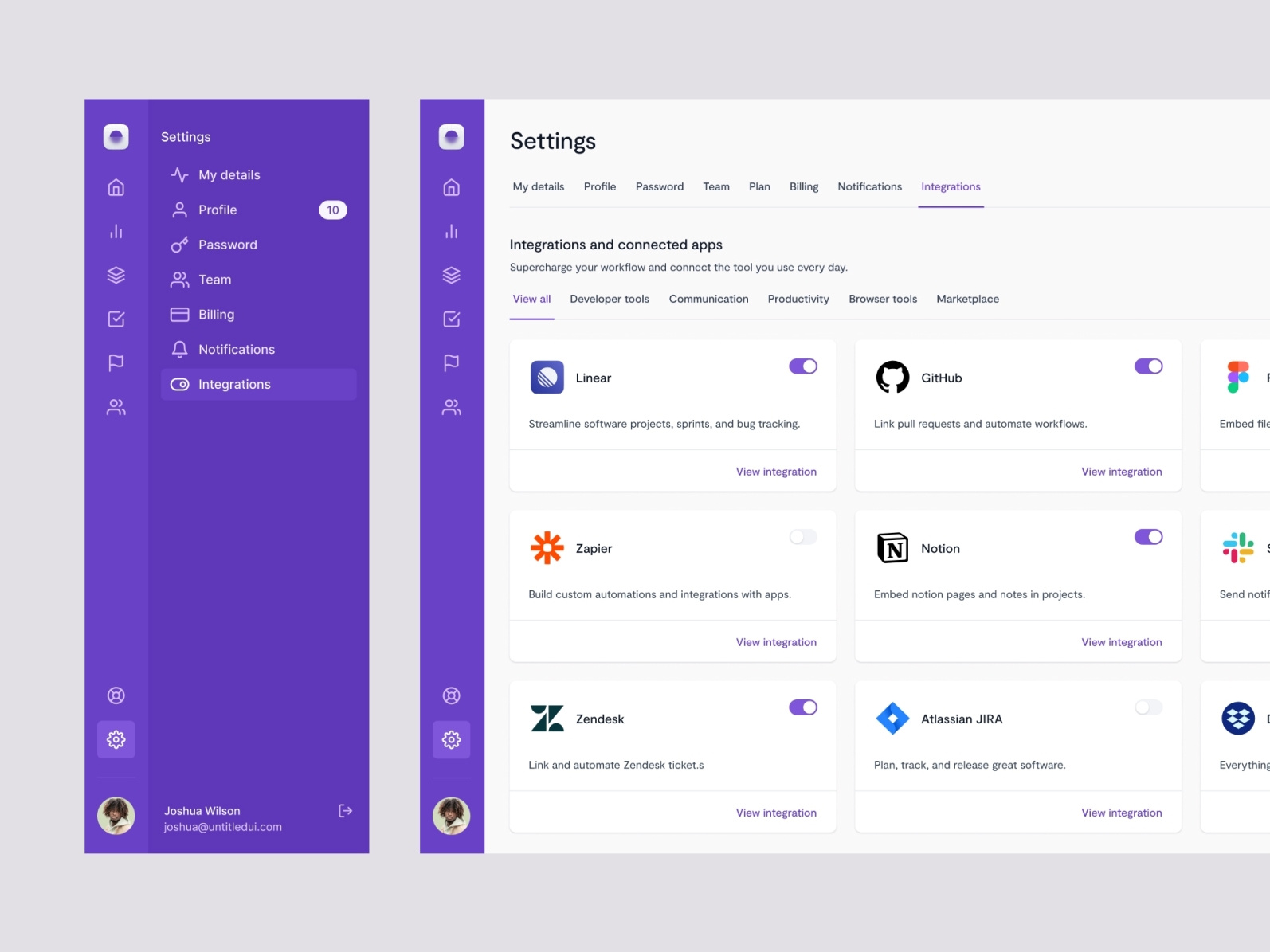 Integrations settings page — Untitled UI by Jordan Hughes® on Dribbble