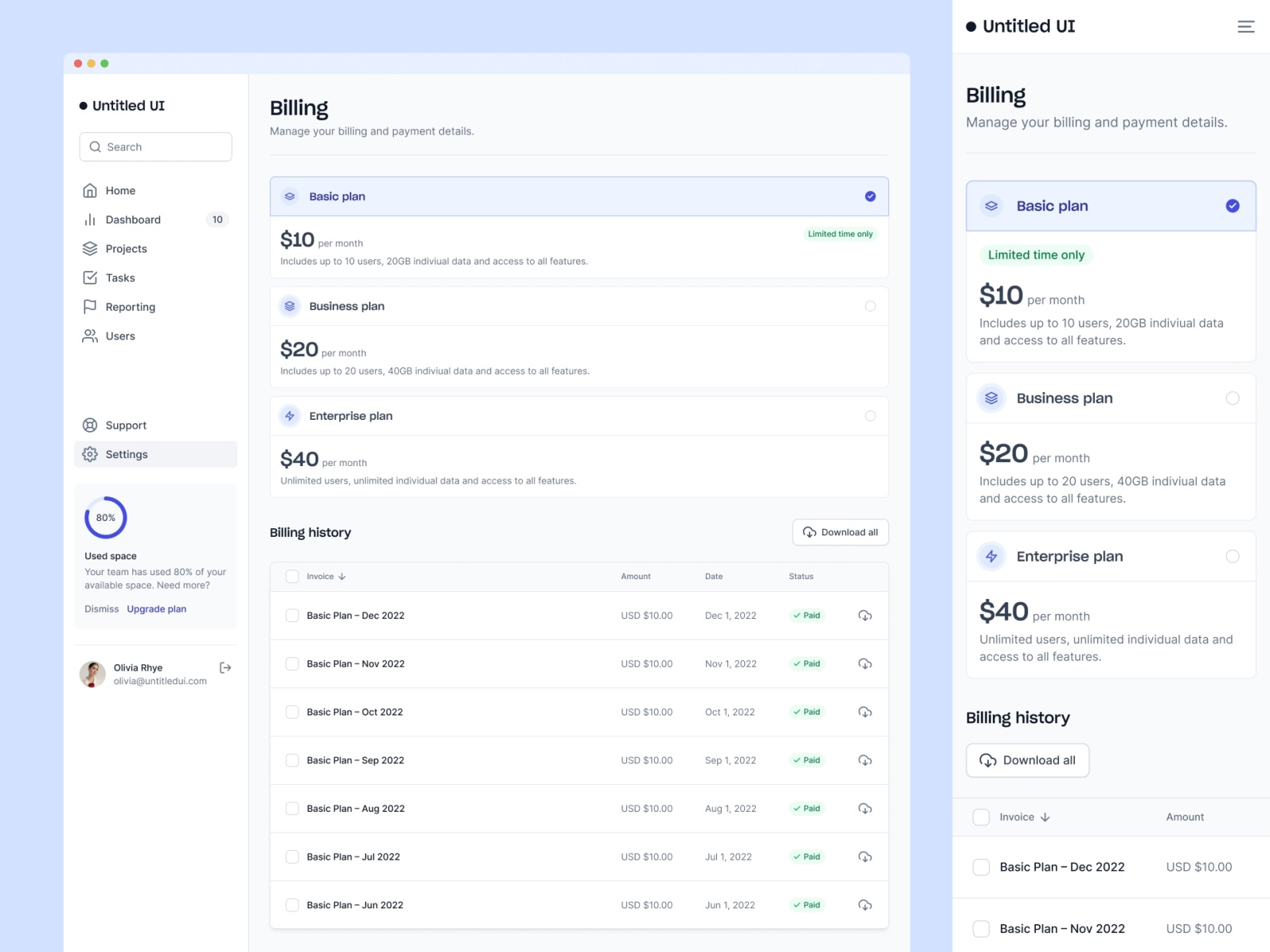 Billing settings page — Untitled UI by Jordan Hughes® on Dribbble