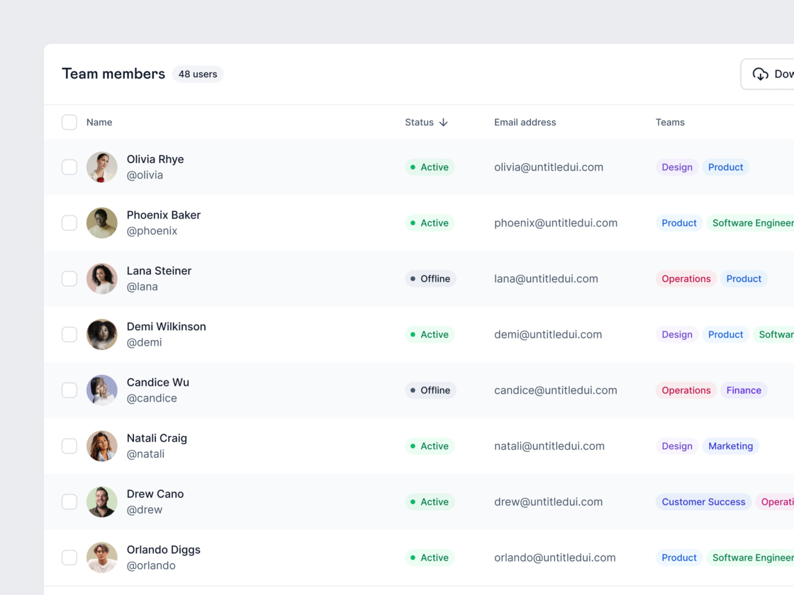 Team management table — Untitled UI by Jordan Hughes® on Dribbble