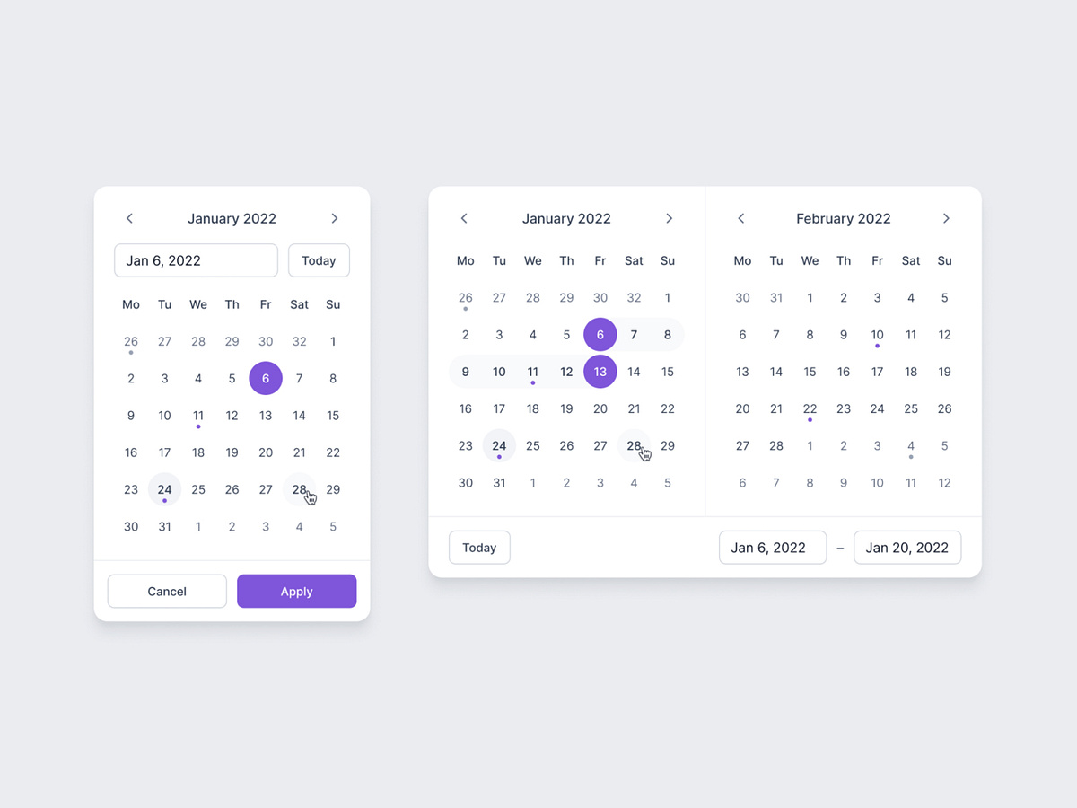 Date picker components — Untitled UI by Jordan Hughes® on Dribbble