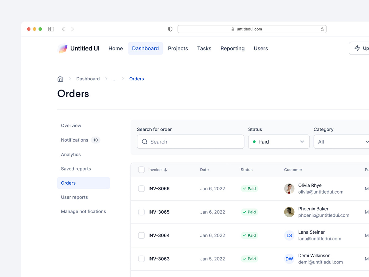 Orders and invoices dashboard — Untitled UI by Jordan Hughes® on Dribbble