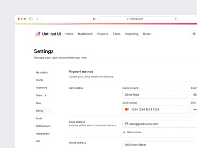 Billing and payment settings — Untitled UI by Jordan Hughes® on Dribbble