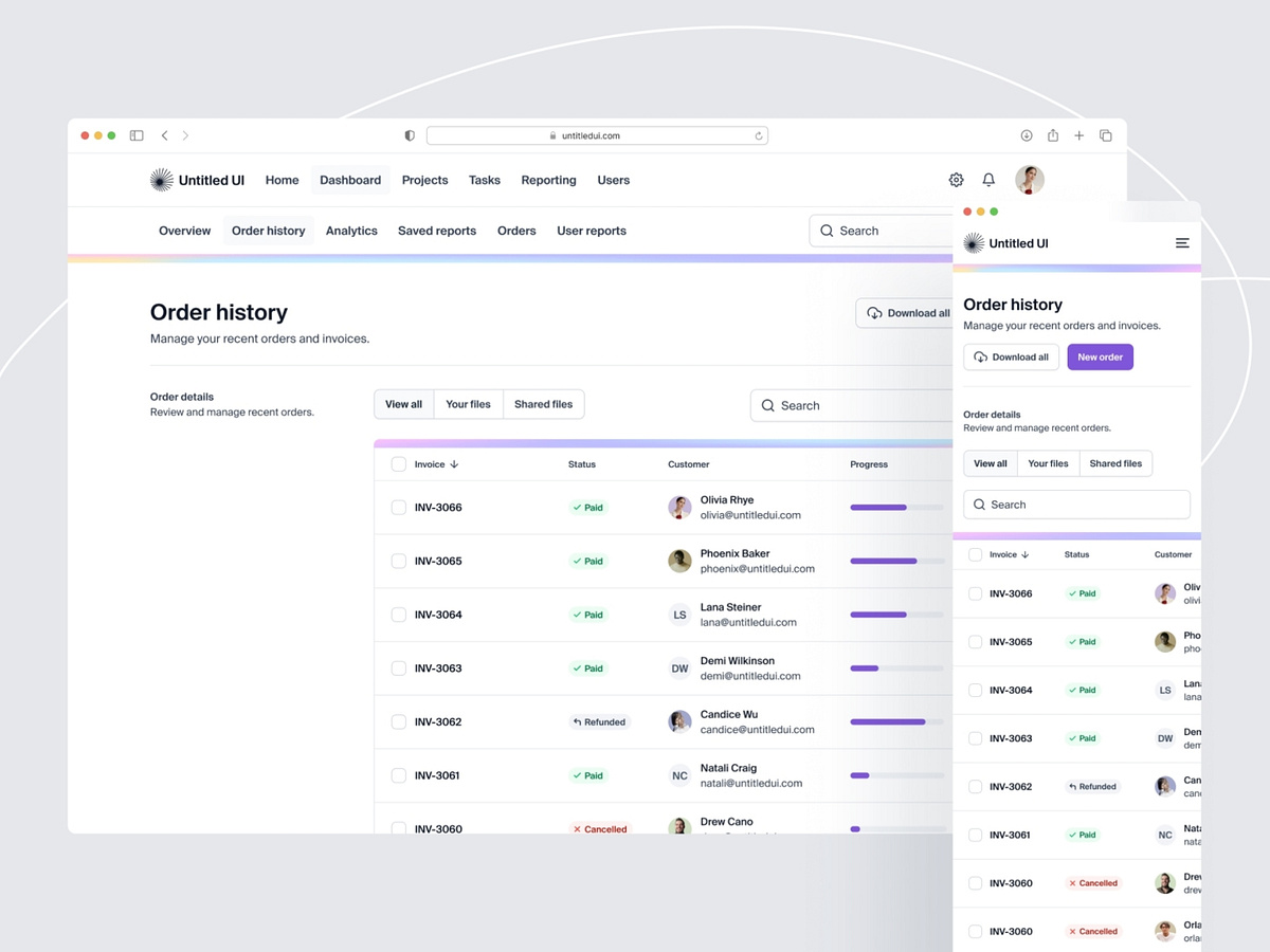 Order history — Untitled UI by Jordan Hughes® on Dribbble