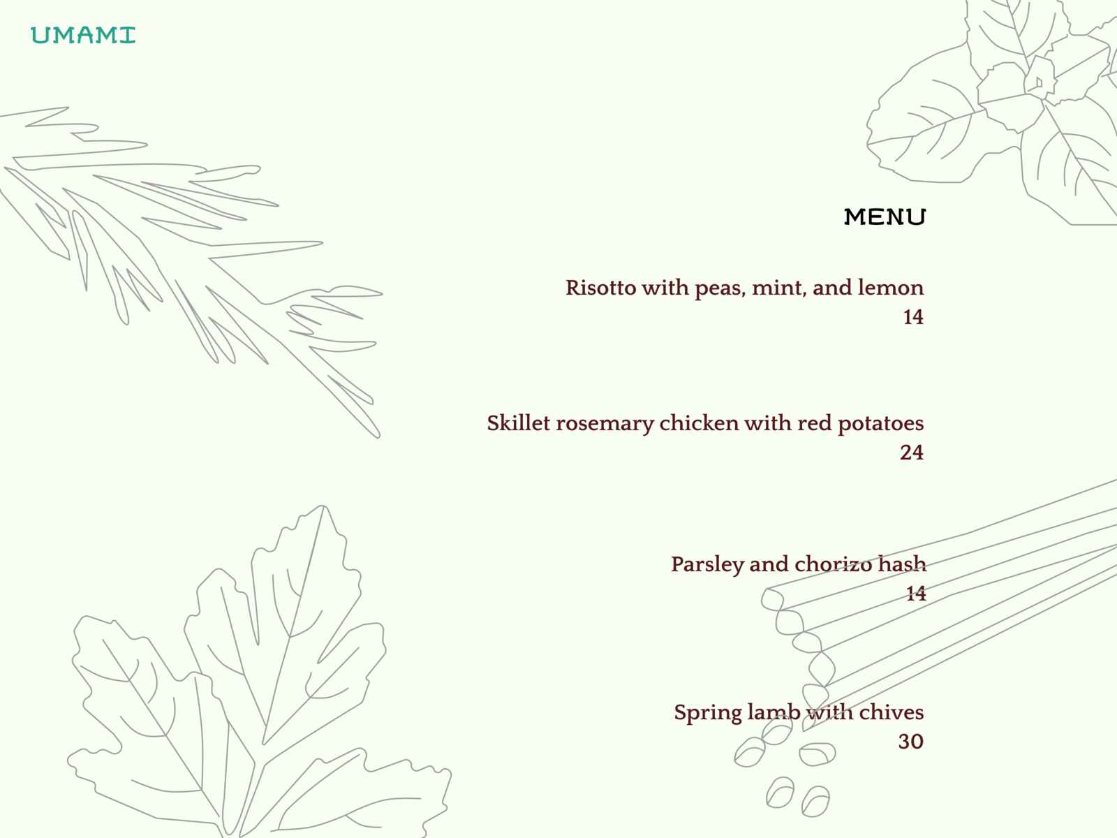 Menu UI by Megan Bond on Dribbble