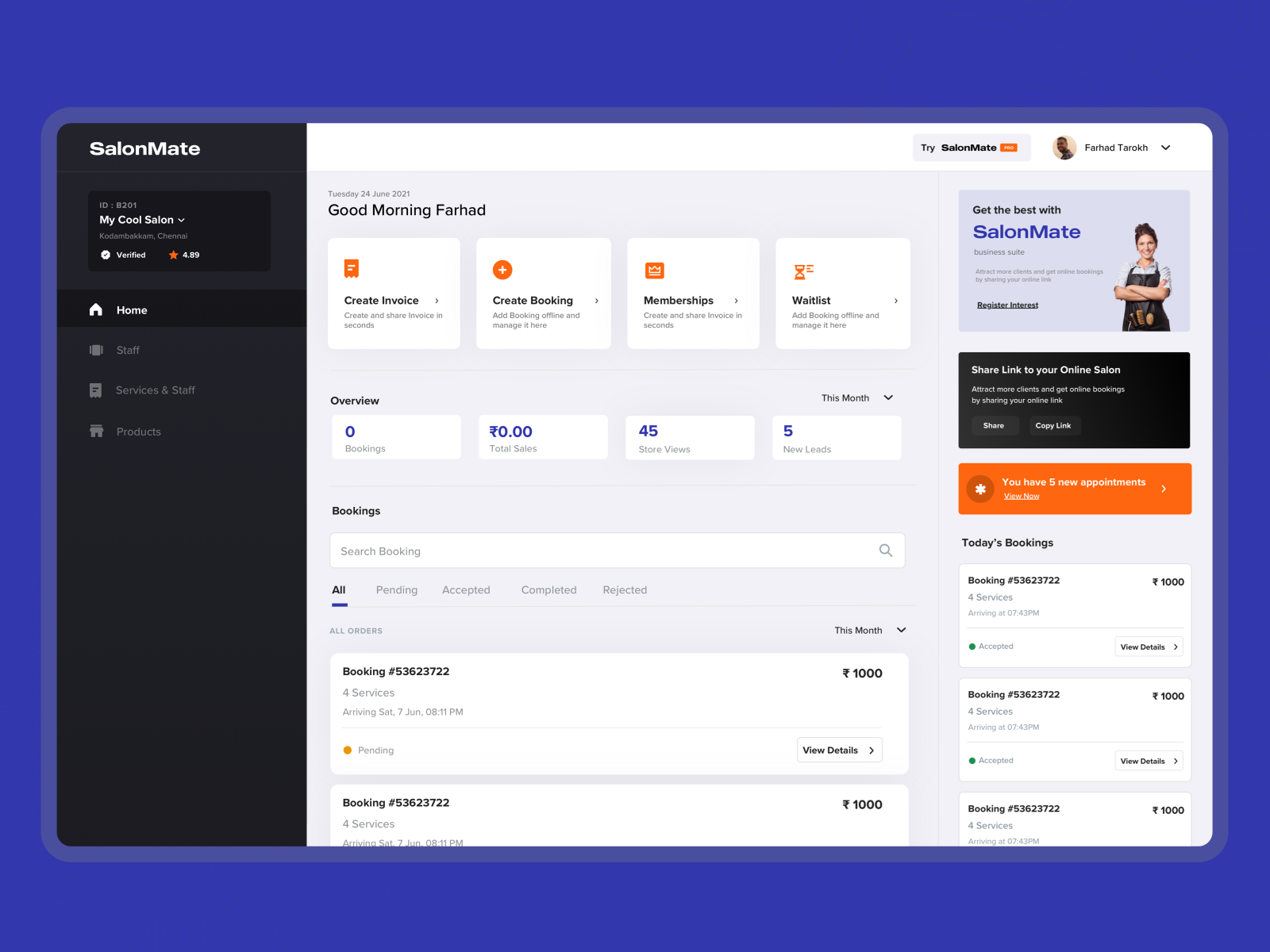 Salon Management Web Dashboard by Ajay Shekhawat on Dribbble