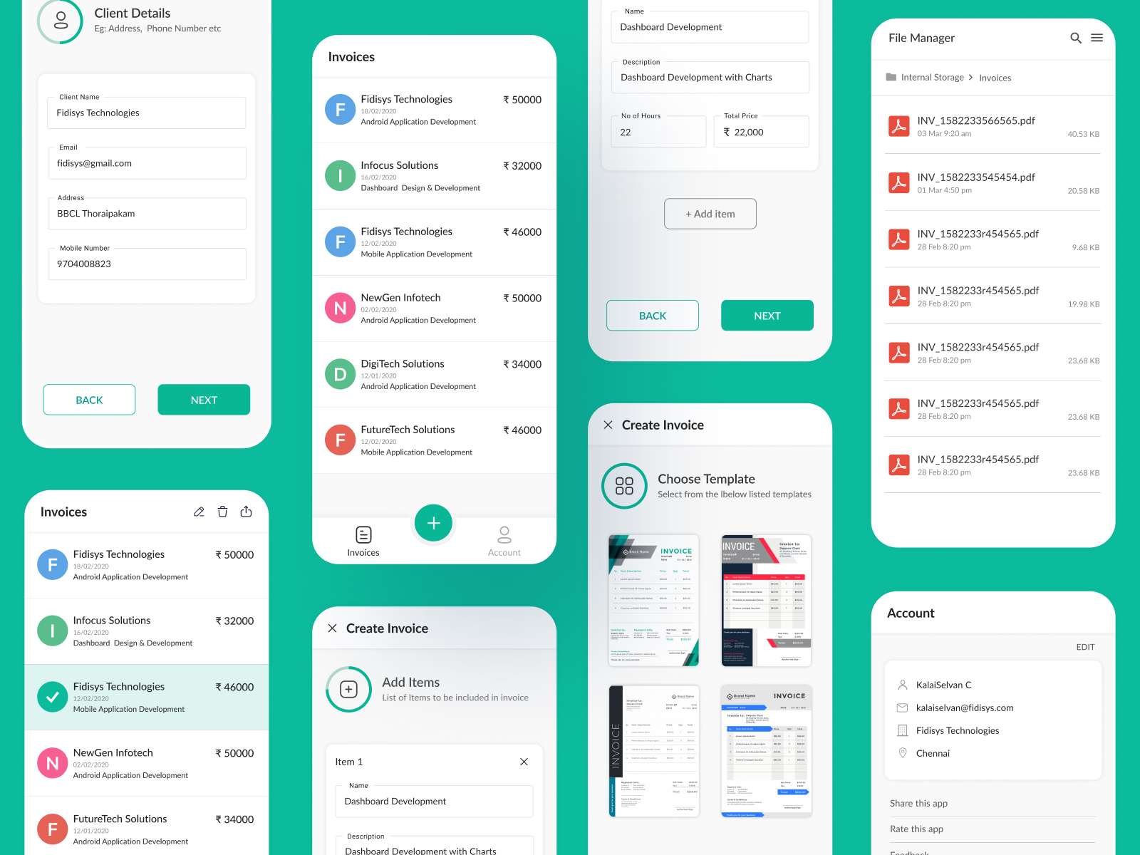 Invoice app UI by Raju Somu for Fidisys on Dribbble