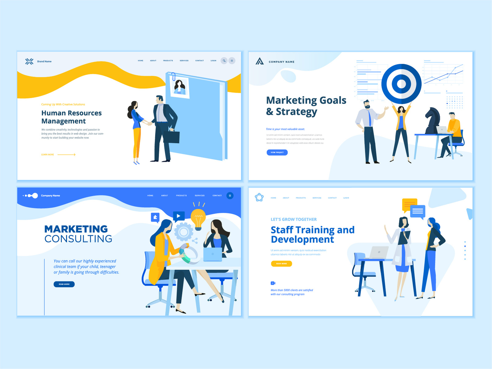 Set of Business Web Page Design Templates by PureSolution on Dribbble