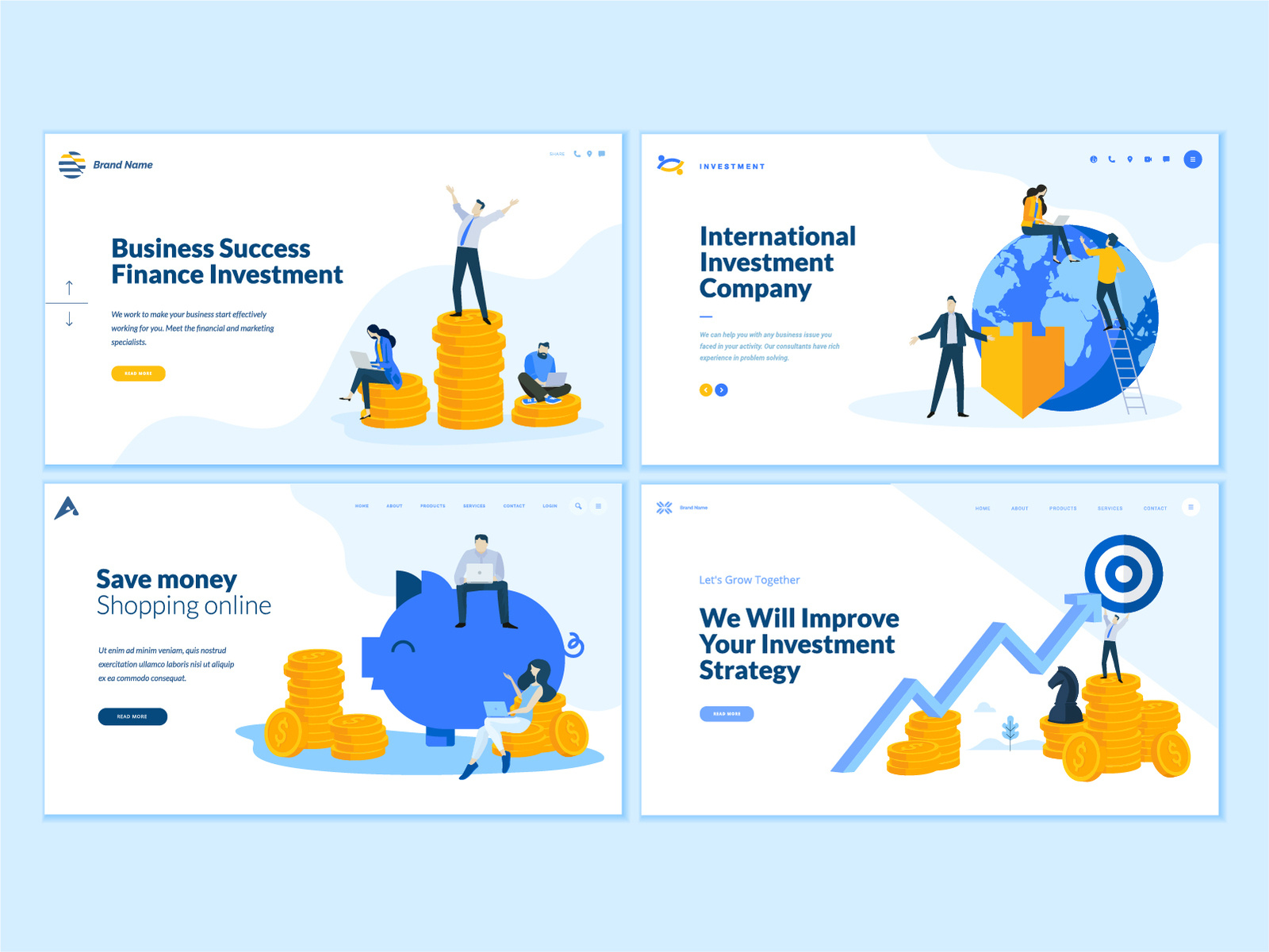 Set of Business Web Page Design Templates by PureSolution on Dribbble