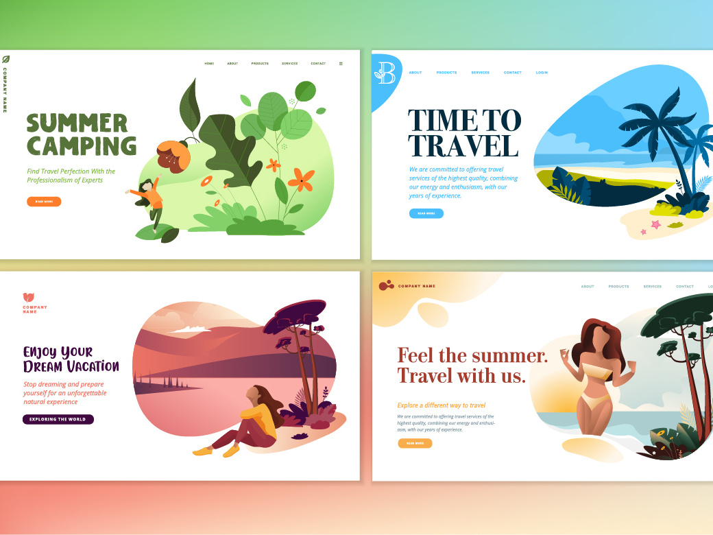 Set of Flat Design Web Page Templates by PureSolution on Dribbble