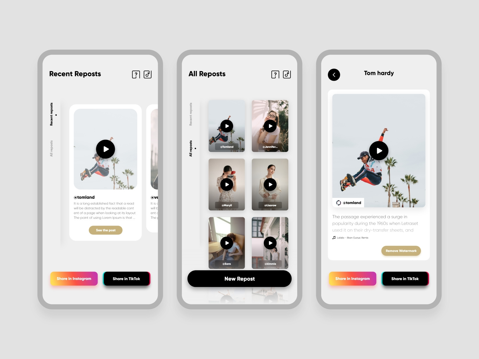 Repost app design by Masoume Hosseini on Dribbble