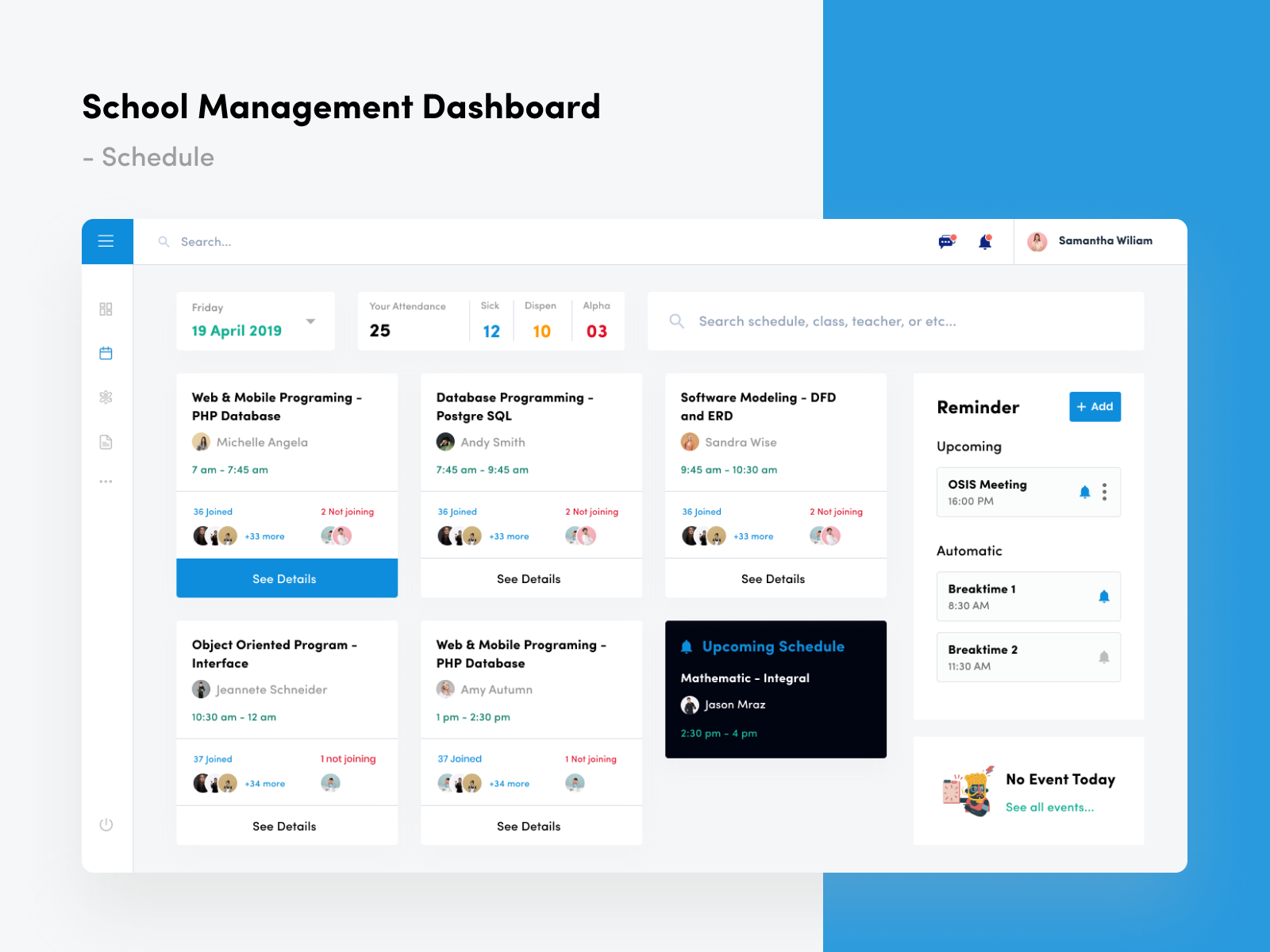 Schedule Screen - School Management Dashboard by Farah on Dribbble