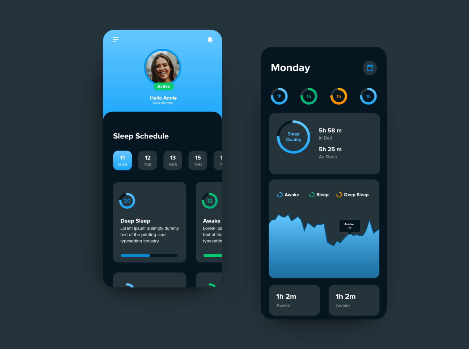 Sleep App Dark Dashboard by VCreatives on Dribbble