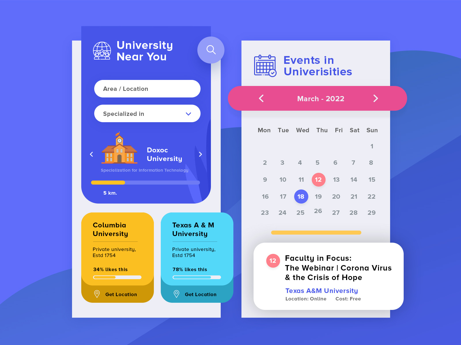 App Design for University Finding by RP UXCollab on Dribbble