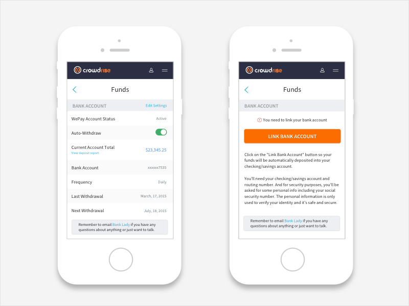 CrowdRise User Settings - Responsive Funds Page by Brandon Tully on ...