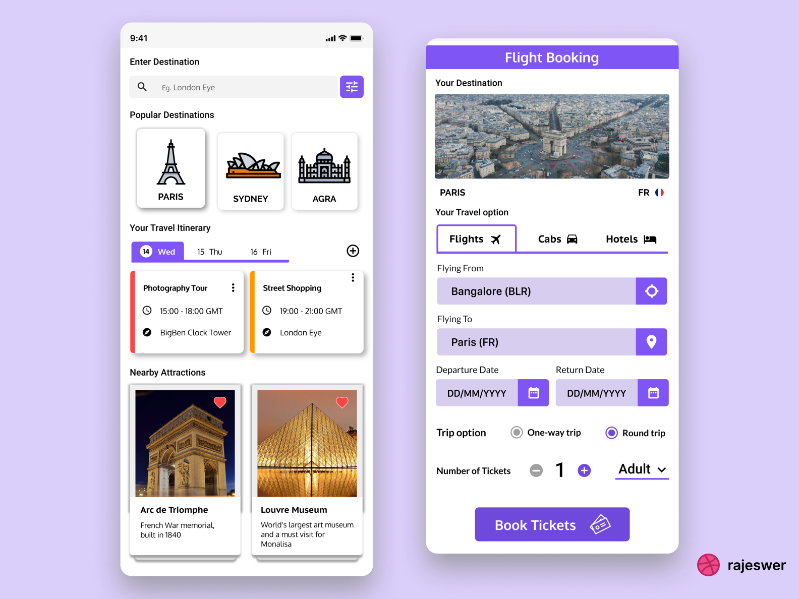 Travel Application UI by Rajeswer R on Dribbble