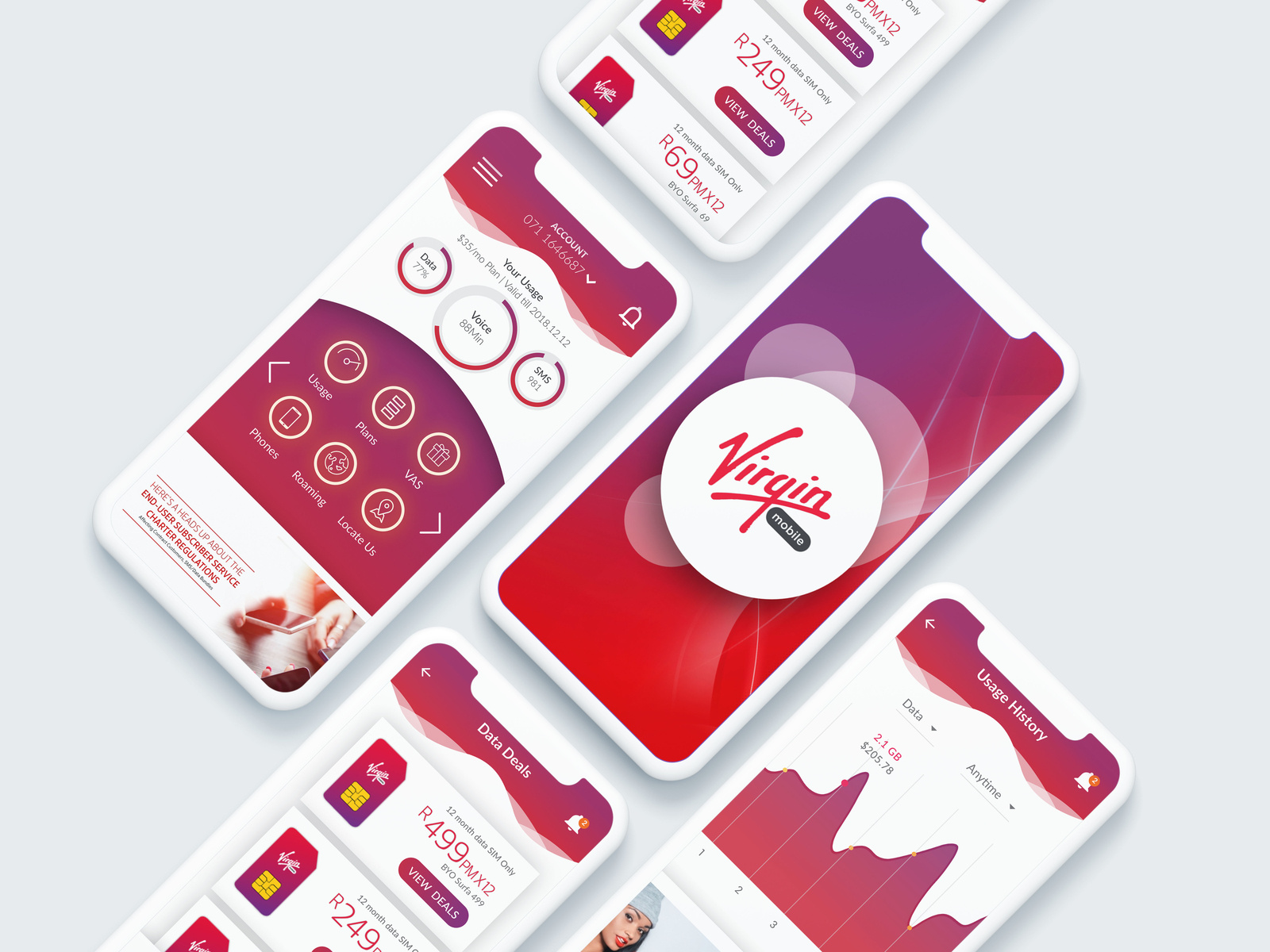 Self care mobile UI, Virgin Mobile by Maduranga Kodithuwakku on Dribbble