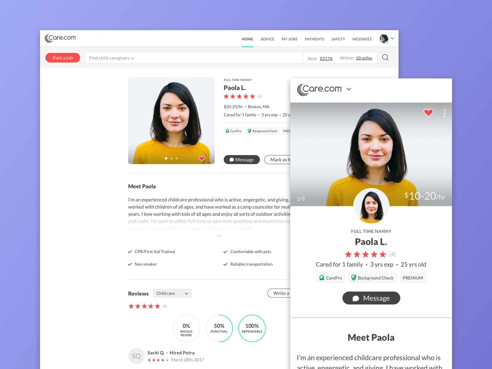 Caregiver Profiles | Desktop & Mobile Web by Care Design Studios on ...