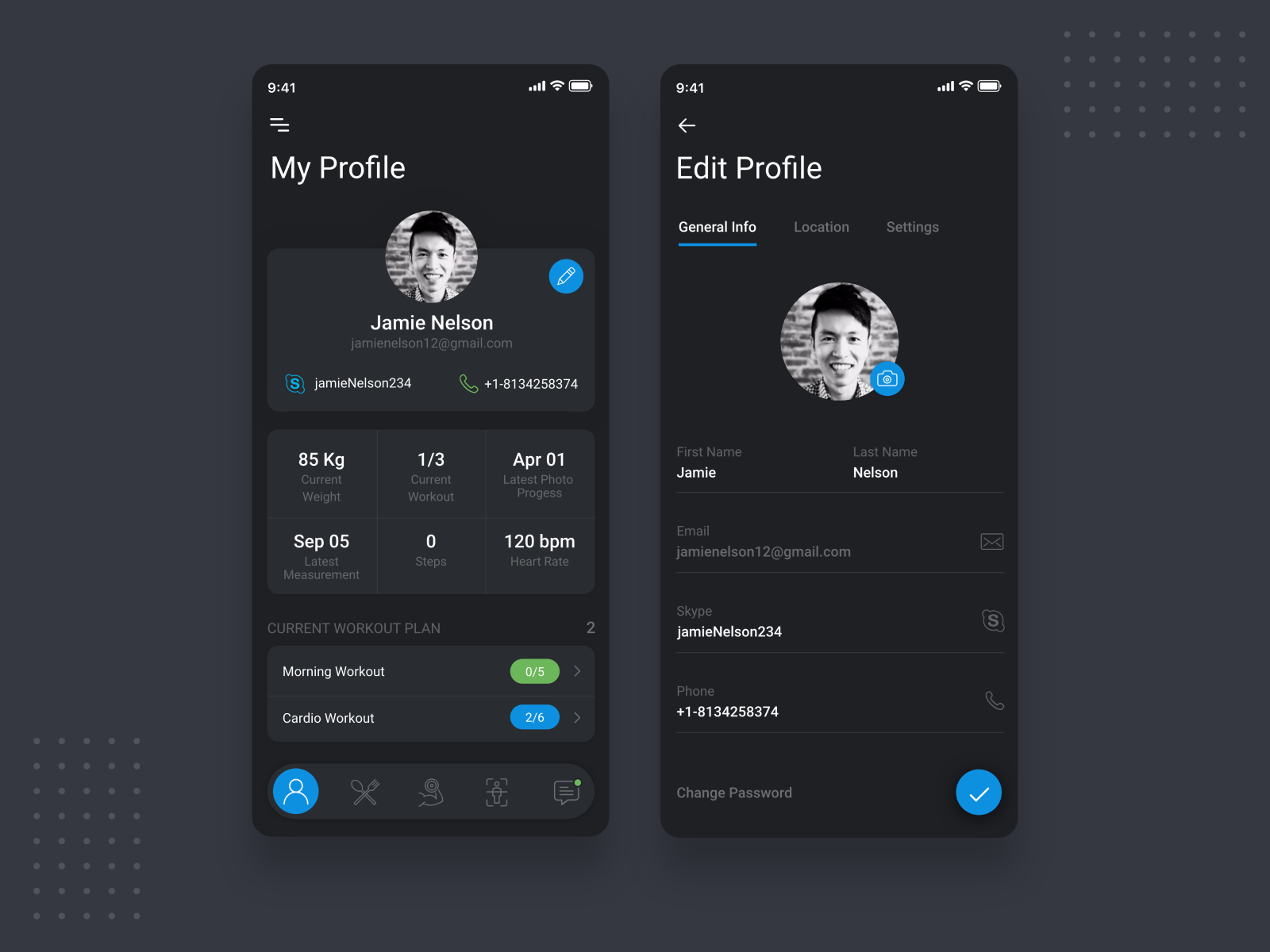 Fitness App - My Profile and Edit Profile Screen by Nishan Singh on ...