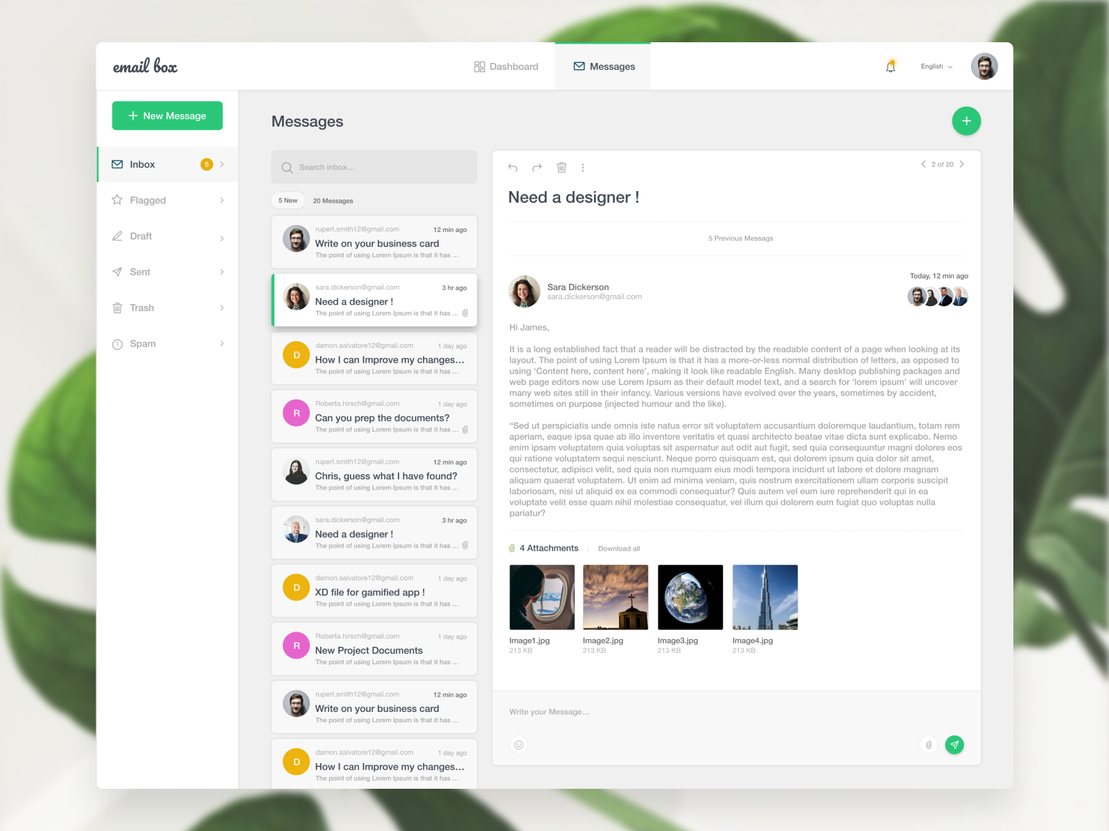 Email Box - Message Interface by Nishan Singh on Dribbble